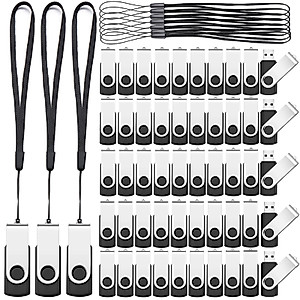 Aoriher 50 Pack USB 2.0 Flash Drives Bulk, Portable USB Thumb Drives with Lanyards, Swivel Flash Drives Thumb Drives for Office School Data Storage (Black, Silver, 2GB)