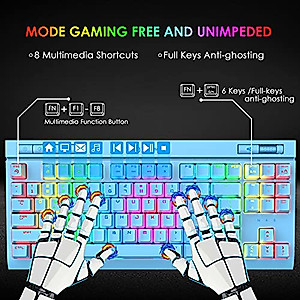 RGB Rainbow Mechanical Gaming Keyboard and Mouse Combo Blue Switch 87 Keys Backlit Keybaord with Lightweight Honeycomb Shell Wired RGB Gaming Mouse 6400 DPI Mouse pad for PC Gamers Xbox One PS4 PS5