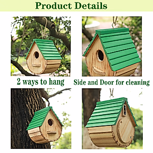 STARSWR Bird House,Outdoor Birdhouse, Natural Wooden Bird Houses for Outside Clearance Bluebird Finch Cardinals Hanging Bird Box Garden Viewing