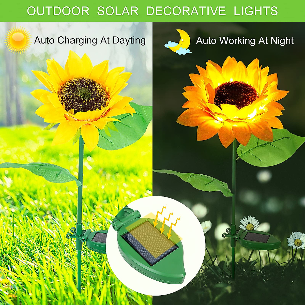 Solar Sunflowers Lights Outdoor Garden Decorative LED Lights Waterproof Solar Landscape Lights for Pathway, Garden,Yard, Patio, Backyard