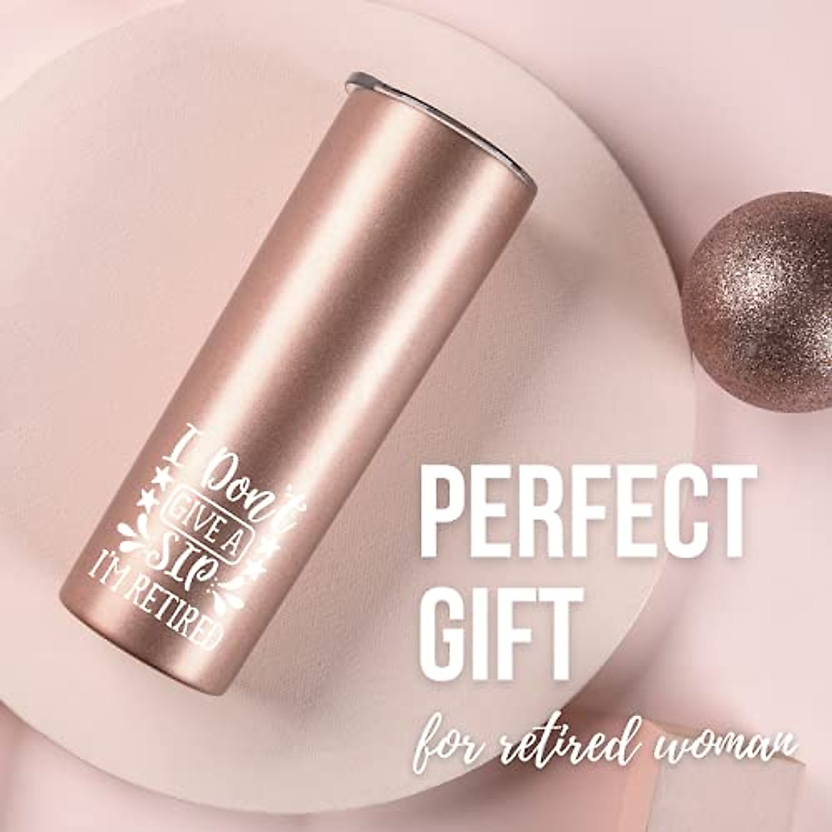 Onebttl Retirement Gifts for Women, Funny Retirement Tumbler 20oz Stainless Steel, Retirement Gifts for Coworkers, Grandma, Friends, Nurse, Retired Gifts - Rose Gold (I Don't Give a Sip I'm Retired)