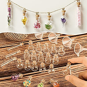 100 Pieces Small Mini Glass Bottles Jars with Cork Stopper Set Tiny Empty Refillable Wishing Bottles Drifting Bottles with Eye Screws Funnels and Rope for DIY Crafts Bead Containers, 10 Shapes