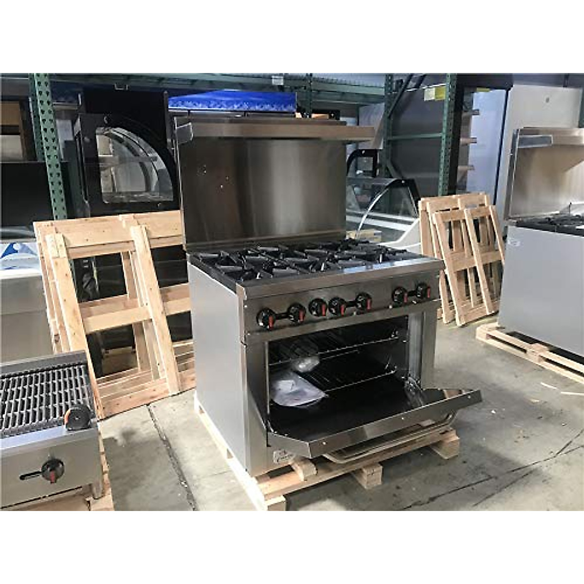 Commercial Range&Oven 36" Width, 6 Burners, Natural Gas and Propane, NSF/ETL Certified, Thermostat, Stainless Steel Galvanized and Cast iron Grate For Restaurant Heavy Duty, 211000 BTU