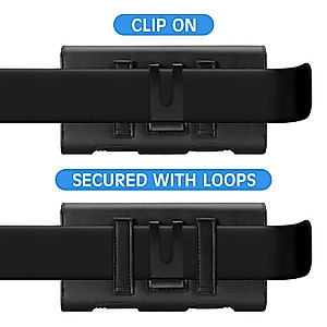 Mopaclle Phone Holster for iPhone 15 Plus 15 Pro Max 14 Pro Max 13 Pro Max 12 Pro Max 11 Pro Max 8 Plus,7 Plus 6 Plus Leather Phone Belt Clip Holder Case with ID Card Pouch (Fits w/Thin Case on) Black