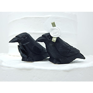 Raven Crow Black Birds Cake Topper Bride & Groom Wedding Engagement Anniversary Carved Wood Statue
