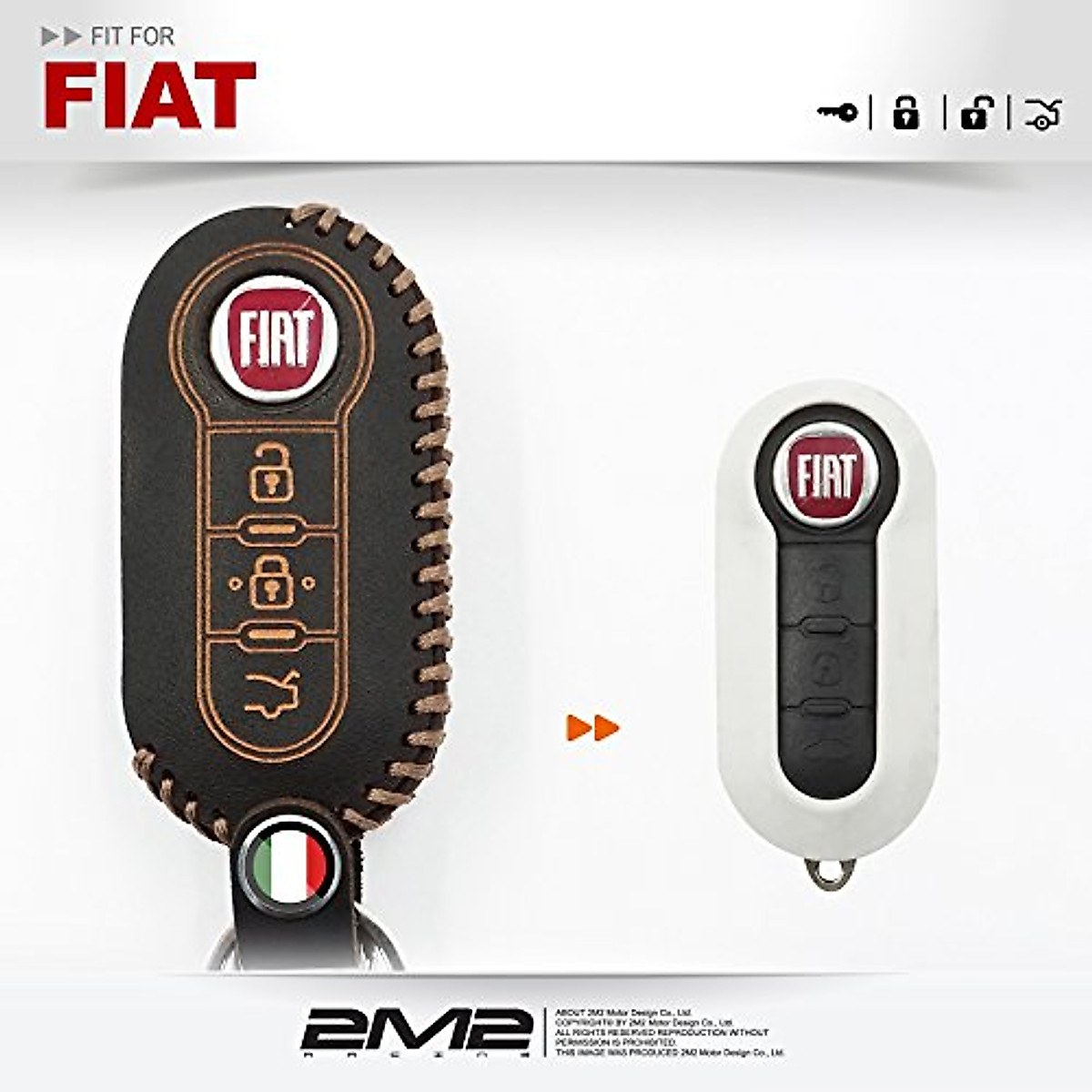 2M2 Leather Key fob Holder Case Chain Cover FIT For FIAT 500 Doblo Fiorino Punto EVO Qubo (011)