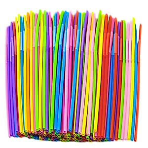 100PCS Flexible Plastic Straws, Colorful Disposable Bendy Party Fancy Straws13inch Extra Long Straws Party Decorations