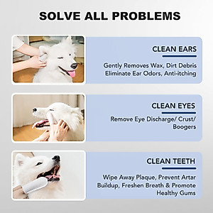 BomDa Ear Finger Wipes & Dental Wipes for Dogs & Cats- Gently Remove Ear Wax & Debris, Plaque & Tartar-Disposable Ear Wipes, Teeth Cleaning Wipes, Eyes Wipes-All Natural Ingredients (50 Count)