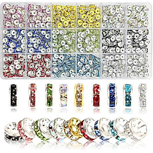 1080Pcs 8mm Round Spacer Beads, Crystal Beads, Rhinestone Beads ,Beads for Jewelry Making Necklaces, Bracelet Pendants (9 Colors-8mm)