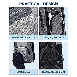 BAGSMART Travel Laptop Backpack, 15.6 inch Anti Theft Laptop Backpack With USB Charger Hole, Water Resistant Grey College bookbag for Women Men, Casual Daily Backpack for travel, Grey