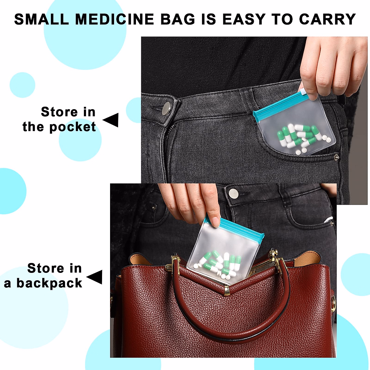 24 Pieces Pill Pouch Bags Reusable Zippered Pill Bags Small Portable Pill Baggies Reusable Pill Storage Pouch Bags Translucent Plastic Pill Packets with Slide Lock for Medicines Small Items