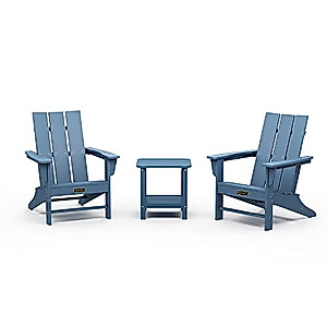 SERWALL Two Modern Adirondack Chairs with Double Side Table Set, Blue