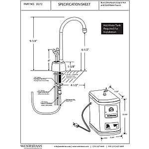 Westbrass D272H-26 Develosah 9" 2-Handle Hot and Cold Water Dispenser with Instant Heating Tank, 1-Pack, Polished Chrome