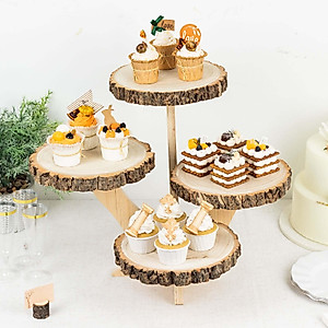 Efavormart 15" Tall 4-Tier Natural Farmhouse Style Wood Slice Cupcake Stand Holder, Rustic Dessert Display Cake Stand