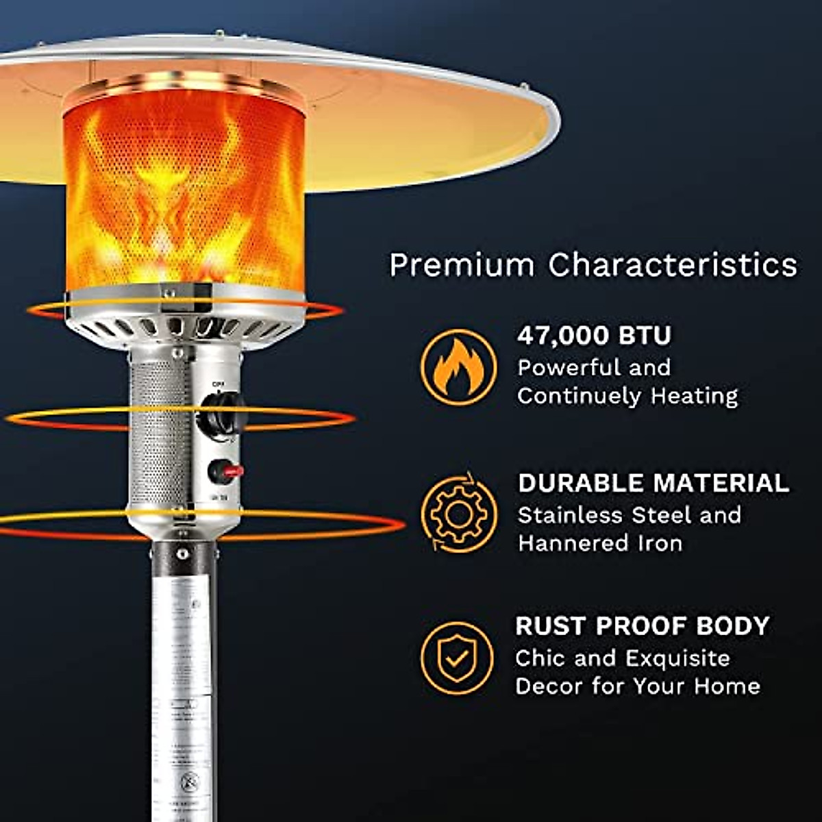 RICHRYCE 47,000 BTU Patio Heater,Outdoor propane heater with Auto Shut off Tilt Protection and Wheels,Gas Heaters for Outside, Garden, Courtyard…