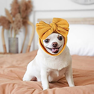 CheeseandU 2Pack Pet Cute Large Bow Headbands Stretchy Bow Headgear Polyester Bow Headdress Handmade Head Cover for Dog Cat Puppy Bathroom Apparel Party Costume Photo Prop(Grey, Ginger Yellow)