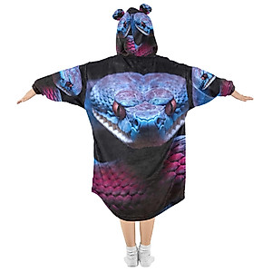 Jihqo Wild Snake Wearable Blankets for Kids Sherpa Hoodie Blanket for Boys Girls Oversized Hooded Sweatshirt, L