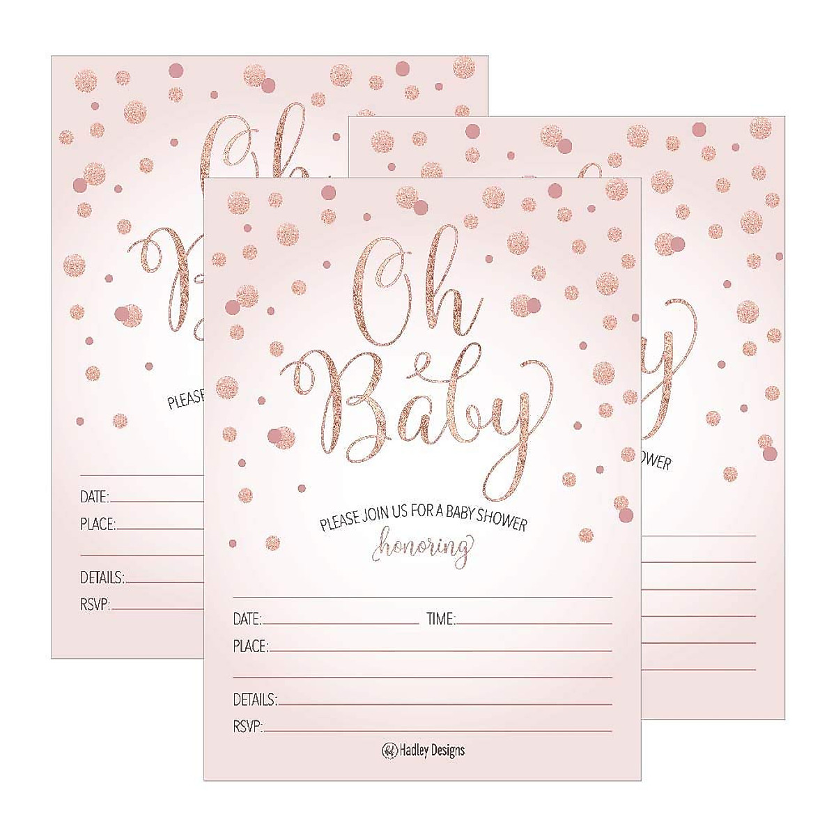 25 Blush Rose Gold Girl Oh Baby Shower Invitations, 25 Books For Baby Shower Request Cards, 25 Baby Shower Diaper Raffle Tickets For Baby Shower Girl, Cute Shabby Chic Write in Diaper Raffle Cards