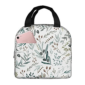 Spring Sage Green Leaf Eucalyptus Floral Watercolor Reusable Insulated Lunch Bag For Women Men Waterproof Tote Lunch Box Thermal Cooler Lunch Tote Bag For Work Office Travel Picnic