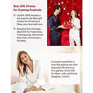 LilySilk Silk Pajamas for Women Button Up Pajamas Set for Ladies Girls Soft Maternity Pajamas Birthday Bridal Party Gift for Christmas Anniversary Valentine's day, Natural White M