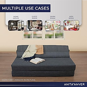 Anita Anver 60" Fold Out Couch Bed, Sleeper Chair Futon, Washable Linen Cover, Comfort Optimized Back-Support Design (Queen, Dark Grey)
