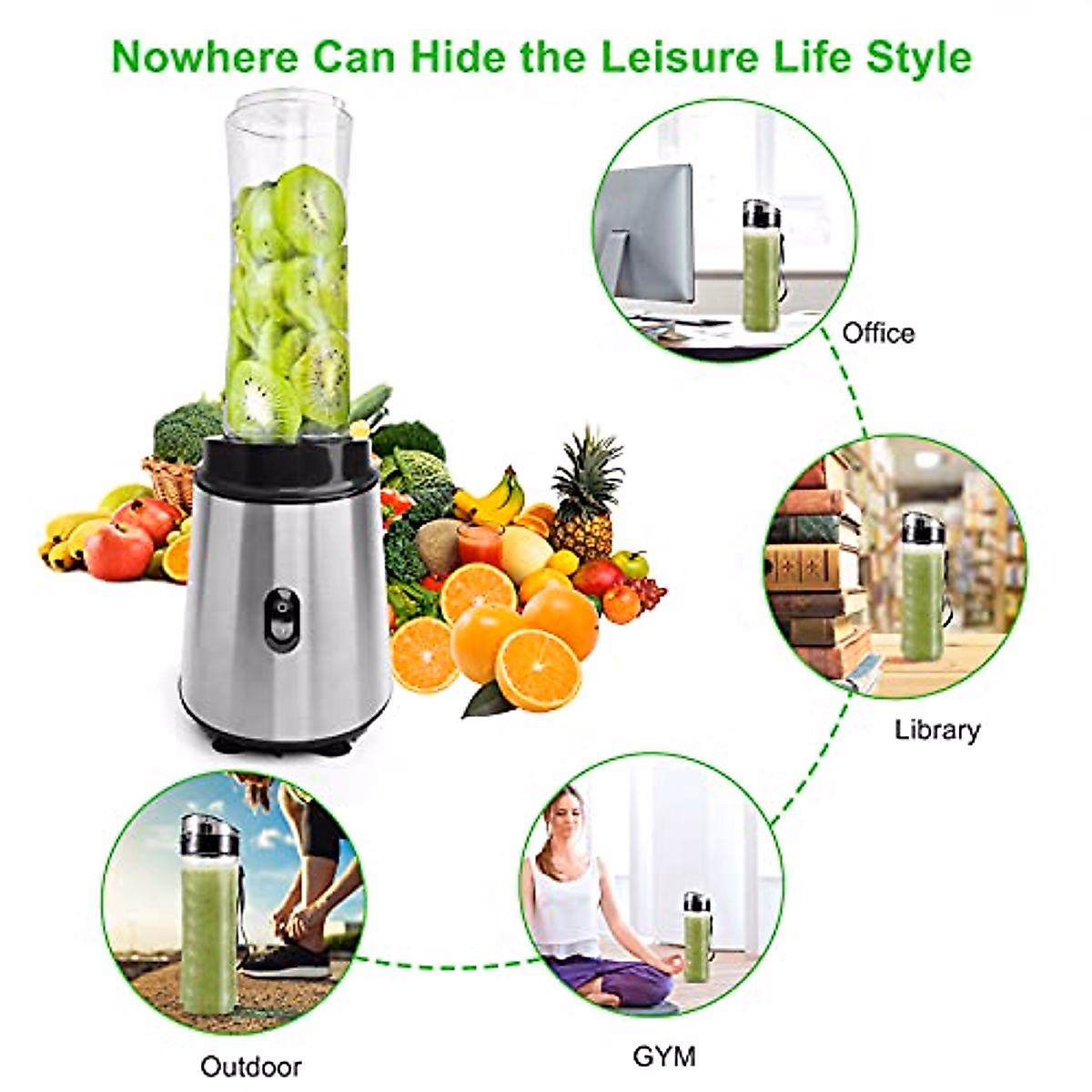 Personal Shakes Smoothies Blender juicer - Small Frozen Food and Vegetable Fruit Electric Mix Processor with 2x600 Juicer Cup and One Grind Bottle & Kitchen Travel