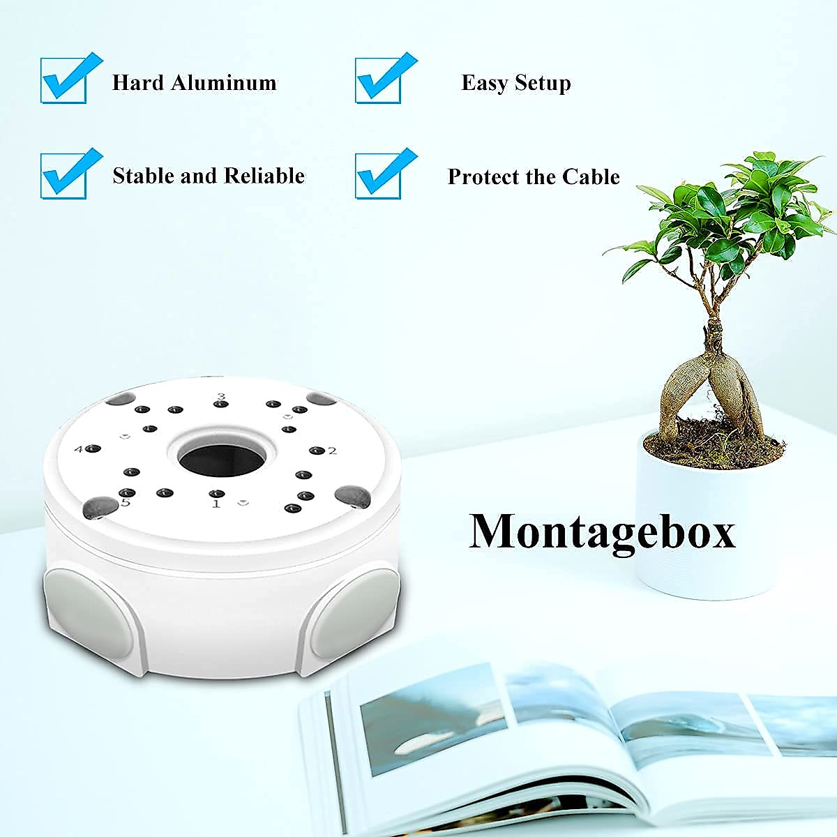 (Metal Aluminum & Waterproof) Junction Box Mount Bracket, Universal for Bullet Security Camera, Aluminum Waterproof Hide Cable Junction Box Compatible with Solar Panel, Fits Wall Ceiling