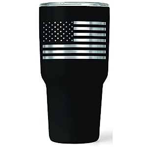 American Flag Skull 30oz Patriotic Tumbler - American Flag Tumbler Travel Mug - Patriotic Coffee Travel Mug - Double Insulated 30oz Tumbler - Engraved in the USA - (Skull Flag)