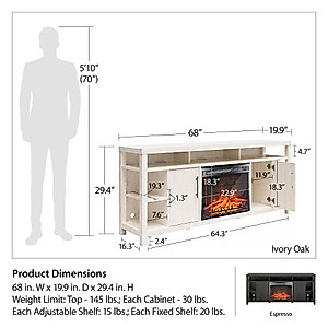 Ameriwood Home Garrick Electric Fireplace Console for TVs up to 75", Ivory Oak