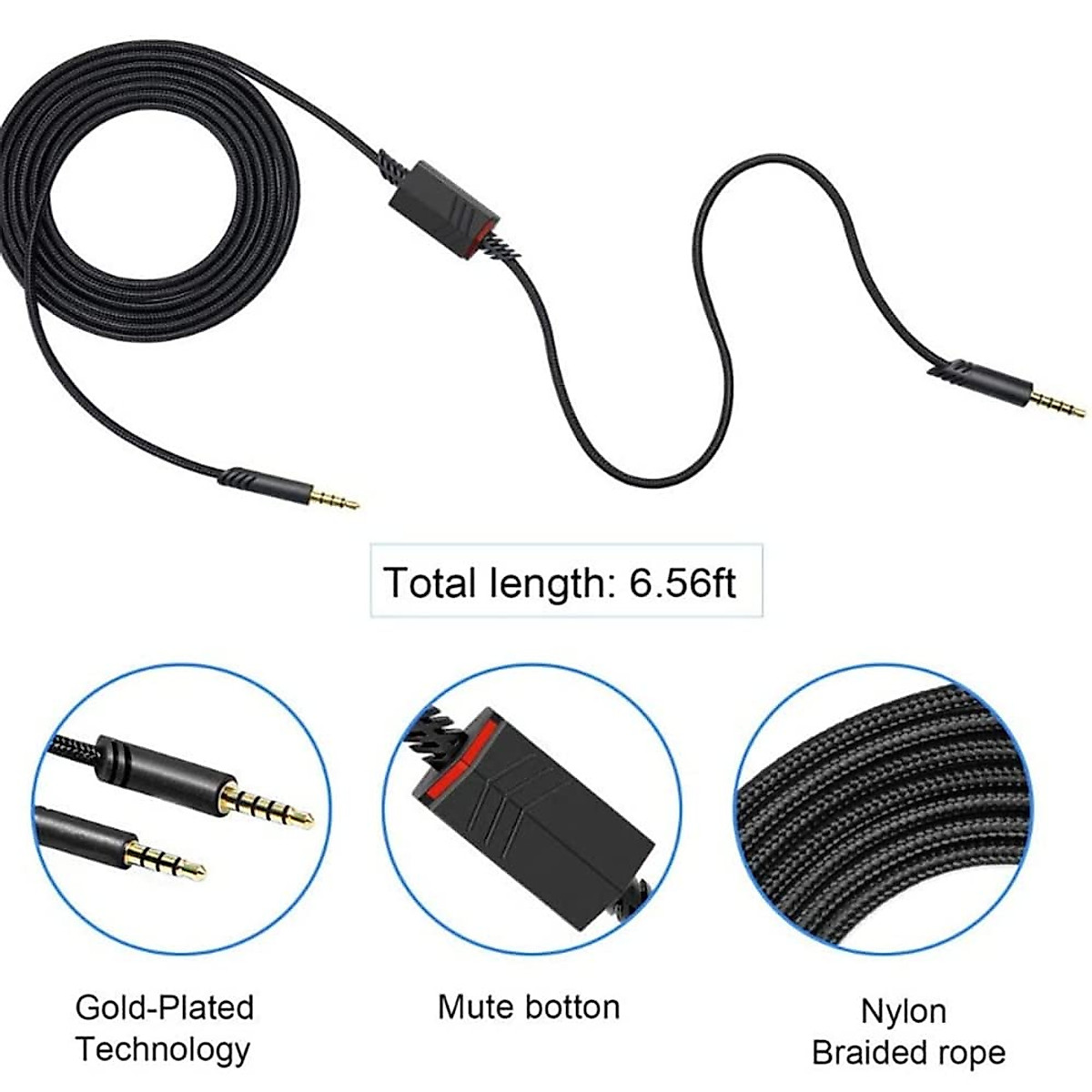 6.5 Feet Headphone Cable Replacement for Astro A10 A40 Cable Gaming Headsets Controller Headphone Audio Extension Cable 2.0M Inline Mute Cable Cord