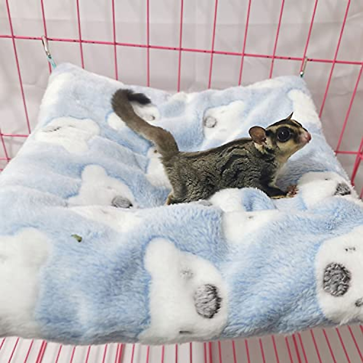 Littledropet Thick Fleece Ferret Sugar Gliders Hammock Pouch Sack Swing Hanging Bed for Rat Guinea Pig Squirrel and Other Small Animal (L(13.7inch), Blue)