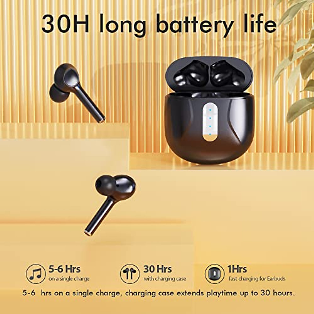 True Wireless Earbuds, ENC Bluetooth 5.3 Headphones Touch Control with Wireless Charging Case IPX6 Waterproof Stereo Earphones in-Ear Built-in Mic Noise Cancelling Headset Premium Deep Bass for Sport