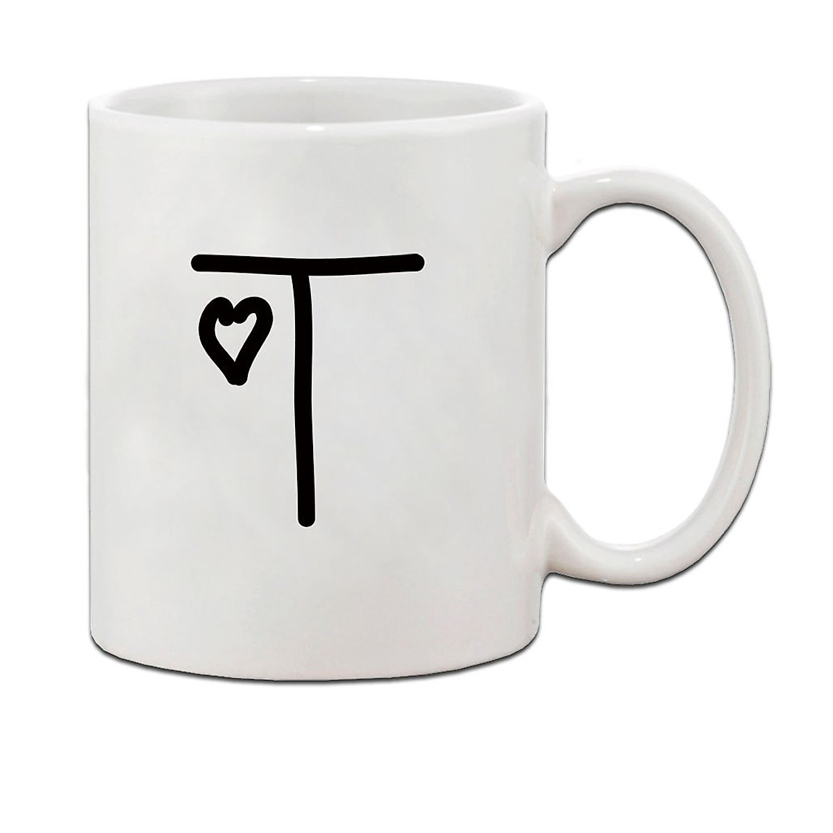 Speedy Pros T Love Hearts Initial Monogram Personalized Letter T Ceramic Mug Coffe Cup - Holiday Christmas Hanukkah Gift for Men & Women