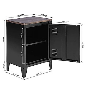 FurnitureR Metal Locker Storage Nightstand for Boy Teens Bedroom with Wood Top/Door 2 Tier Shelves Removable