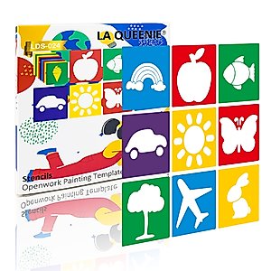 LA QUEENIE 24 Pieces Stencils for Kids,Large Drawing Stencils Chalk Stencils,8 Inches Washable Shape Template Stencils Kit for Kids Crafts,Painting Drawing,School Projects