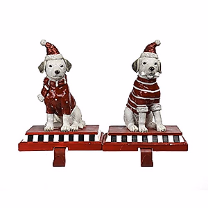 Comfy Hour Joyful Holiday Collection 9" Dog Stocking Hanger, Winter Christmas Decoration, Red, Set of 2, Polyresin