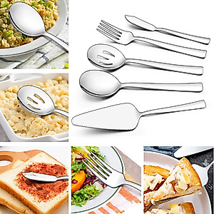 LIANYU 45-Piece Silverware Set with Serving Utensils, Stainless Steel Square Flatware Cutlery Set for 8, Eating Utensils Tableware Set, Mirror Finish