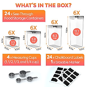 Mueller Airtight Food Storage Container Set with Lids – 24-Piece, Kitchen & Pantry Organization and Storage, Dishwasher, Freezer and Microwave Safe – 24 Labels, 4 Measuring Cups and Marker, Dark Grey