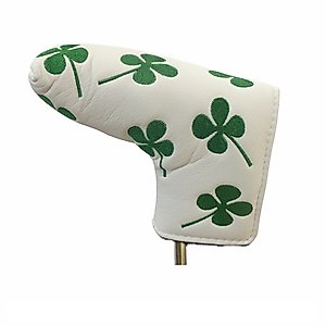 Four Leaf Clover Shamrock Golf Club Head Cover for Anser and Blade Style Putters (Available in black/green and white/green) (White/Green)