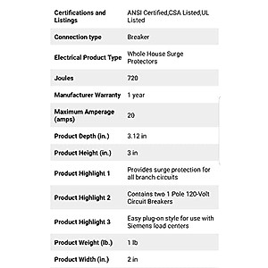 QSA2020SPDP, SIEMENS, 40892280784, SURGE (2)20A 1P 120V BREAKERS AND SPD