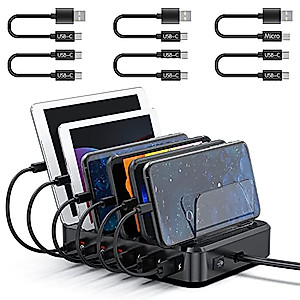 Fast PD USB-C Charging Station, COSOOS 81W 6-Port USB Charging Station for Android Devices with 3 PD 20W USB-C Charger & 6 Short Cables, Multi Type C Charger Station