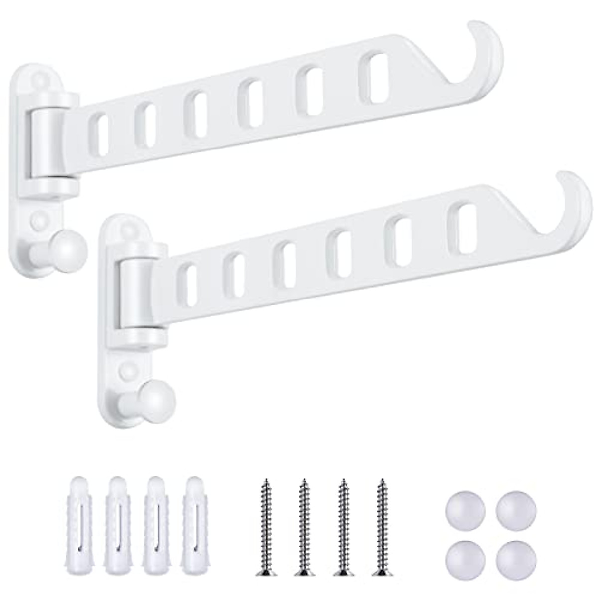 SKIKEN White Laundry Clothes Hanger Rack with Swing Arm, Wall Mounted Coat Hanger, Small Folding Drying Hanger, 180°Rotation, Space Saver, Sturdy Hanging, Solid Aluminum (2-Pack, White)