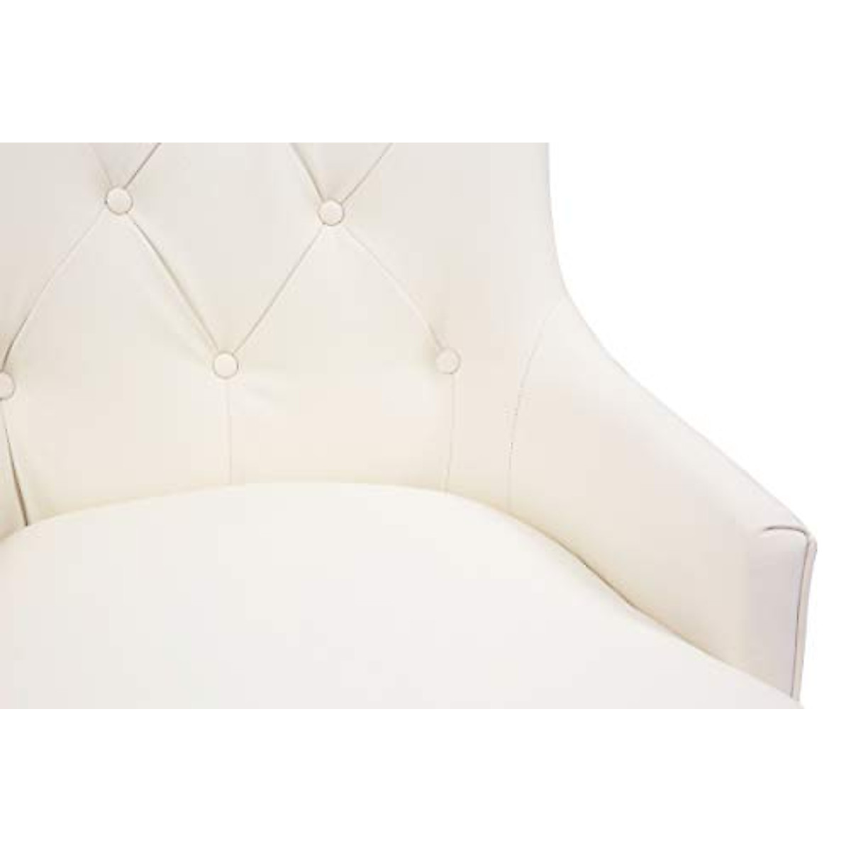 Iconic Home Cadence Dining Side Chair Button Tufted PU Leather Velvet Polished Brass Nailheads Espresso Finished Wooden Legs, Navy – White, Modern Transitional