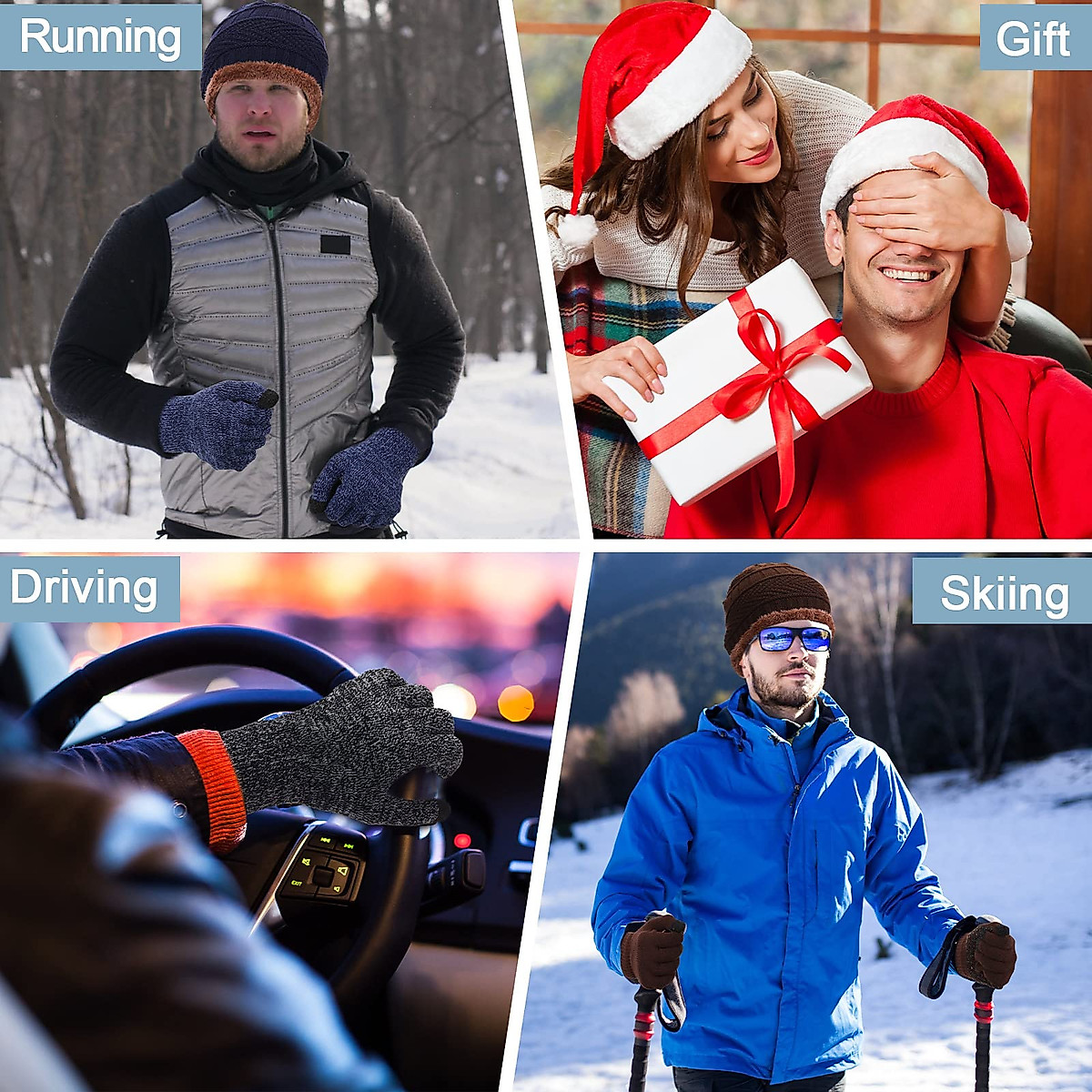 JaGely 6 Pcs Beanie Acrylic Warm Knit Hat Thick Soft Winter Hat Lined Beanie for Women Thermal Hat for Men Snow Retro Stocking Hats for Adult Ski Hike Outdoor Indoor