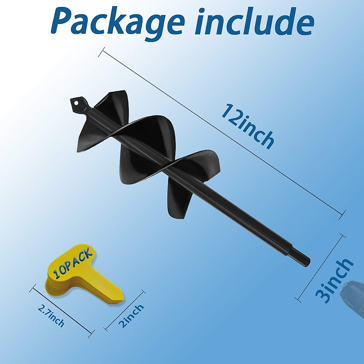 Auger Drill Bit for Planting 3"x12" Upgrade Garden Auger Spiral Drill Bit Bulb Planter Auger Post Hole Digger Garden Spiral Hole Drill Soil Auger Planting Auger for Hex Driver Drill Solid Shaft