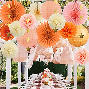 Beige Orange Peach Fall Party Decorations Boho Orange Peach Birthday Decorations Paper Fans Lanterns Peach and Cream Party Decorations for Autumn Baby Shower Bridal Shower Wedding Engagement Party