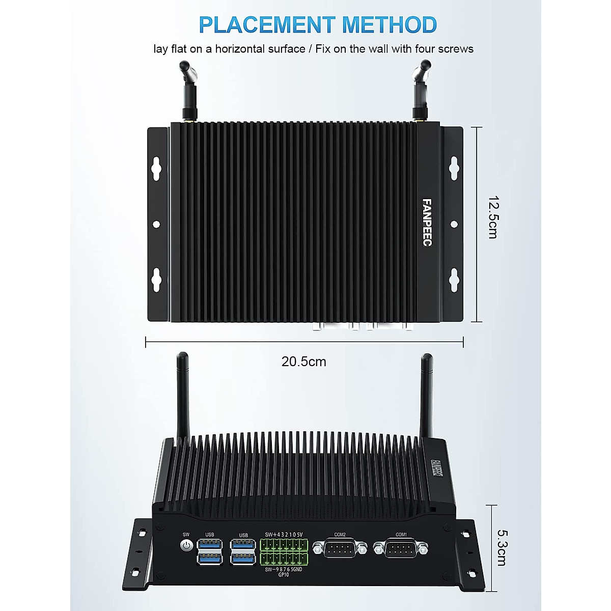 FANPEEC Core i5 8260U Fanless PC Windows 11 Pro Mini PC 8GB RAM 128GB SSD, Industrial PC 4K HD+HD+DP, WiFi 5, BT 4.2, GPIO, 2xGigabit LAN, Desktop PC Wake On LAN, Mini Computer