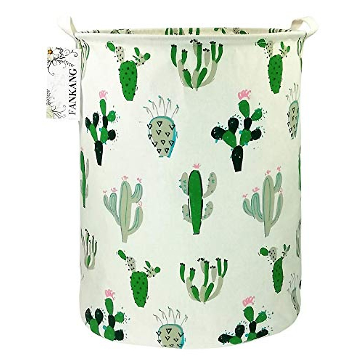 FANKANG Storage Bins Nursery Hamper Canvas Laundry Basket Foldable with Waterproof PE Coating Large Storage Baskets Gift Baskets for Kids Boys and Girls, Office, Bedroom, Clothes,Toys (Cactus)