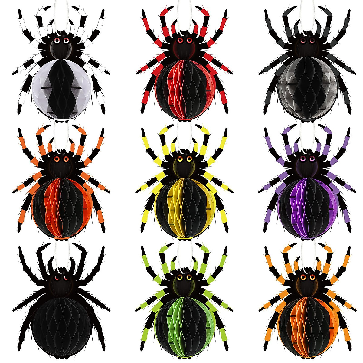 Containlol 9 Pieces Halloween Spider Decorations Halloween Tissue Spiders Honeycomb Spider Hanging Card Crafts for Home School Classroom Office Indoor Outdoor Halloween Decoration Supplies