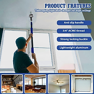 Light Bulb Changer Light Bulb Extension Pole 20FT [26ft Reach] - Light Bulb Changer for High Ceilings with Pole with Baskets and Suction Cup for High Ceilings and Recessed Lights